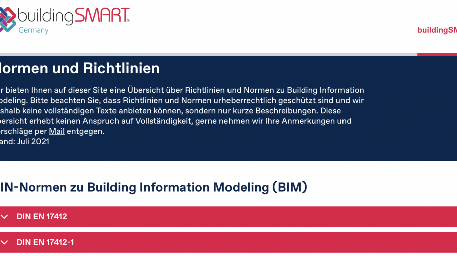 Neuer Service unsere Website: BIM-Normen und Richtlinien | buildingSMART Deutschland